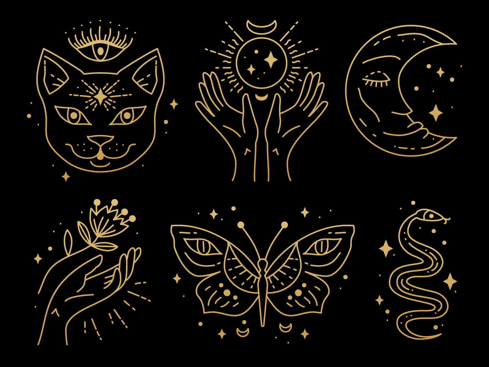 Gold lineart magic symbols by Pictulandra Tatiana on Dribbble