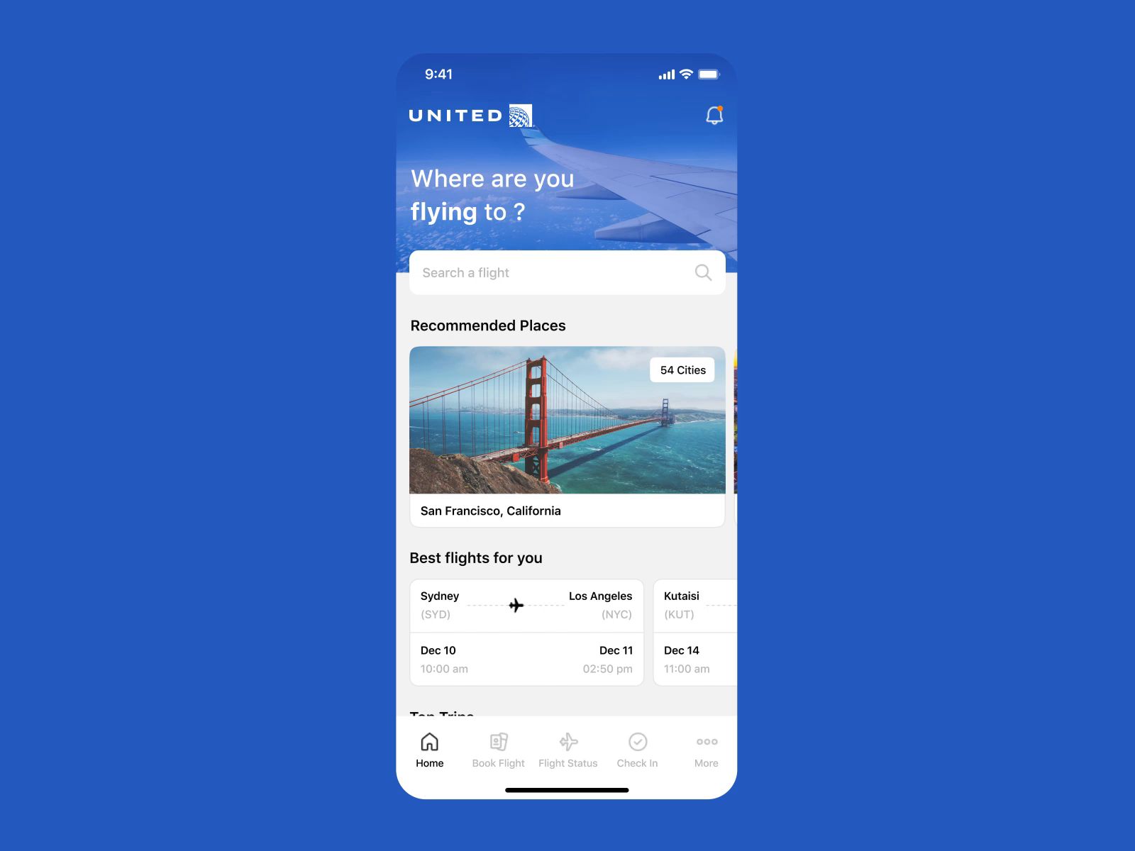 United Airlines home page and pre-loader by Zauri Miminoshvili on Dribbble