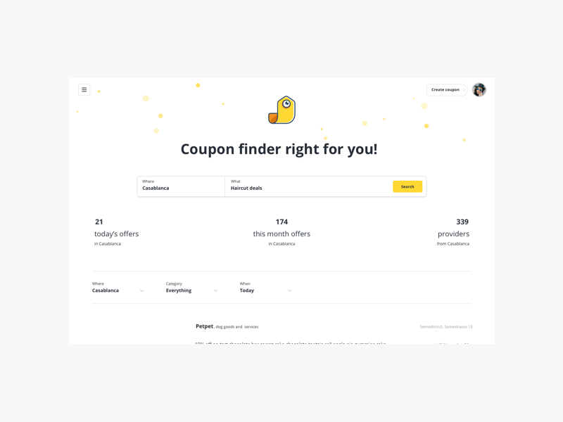 Coupon finder by MEDIASAPIENS on Dribbble