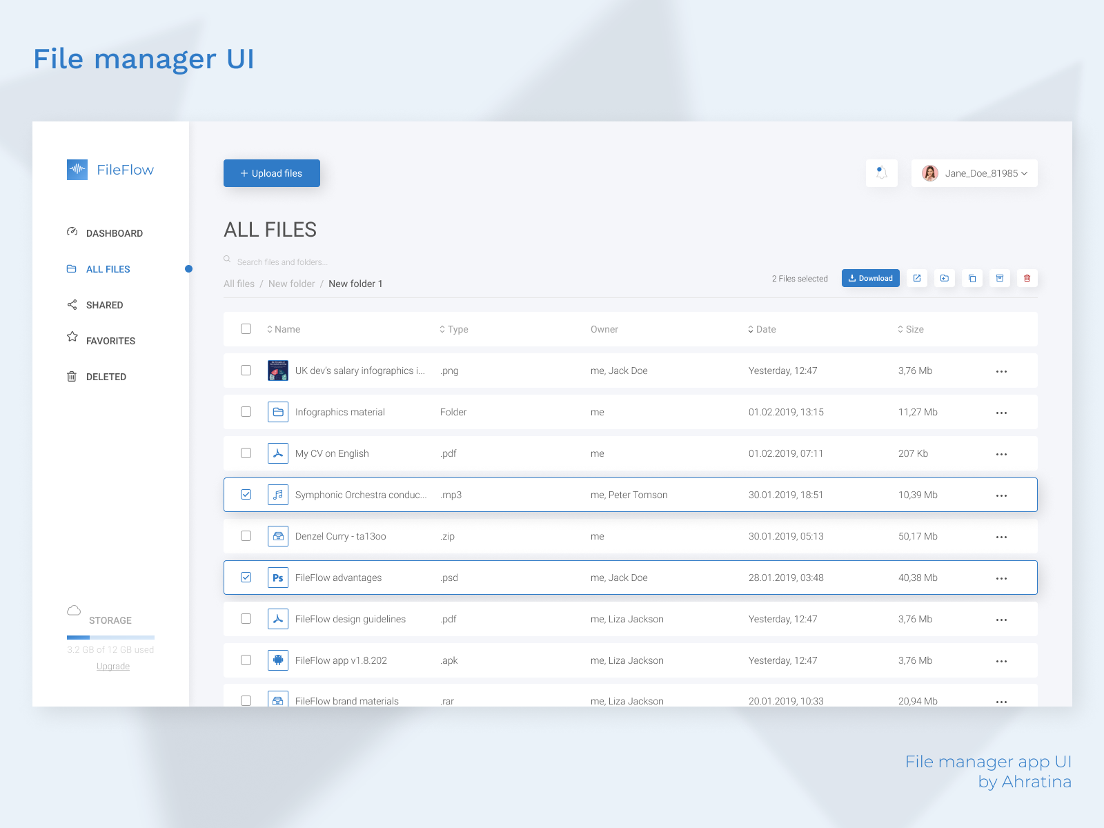 File Manager App UI by Dmitry Ahratina on Dribbble