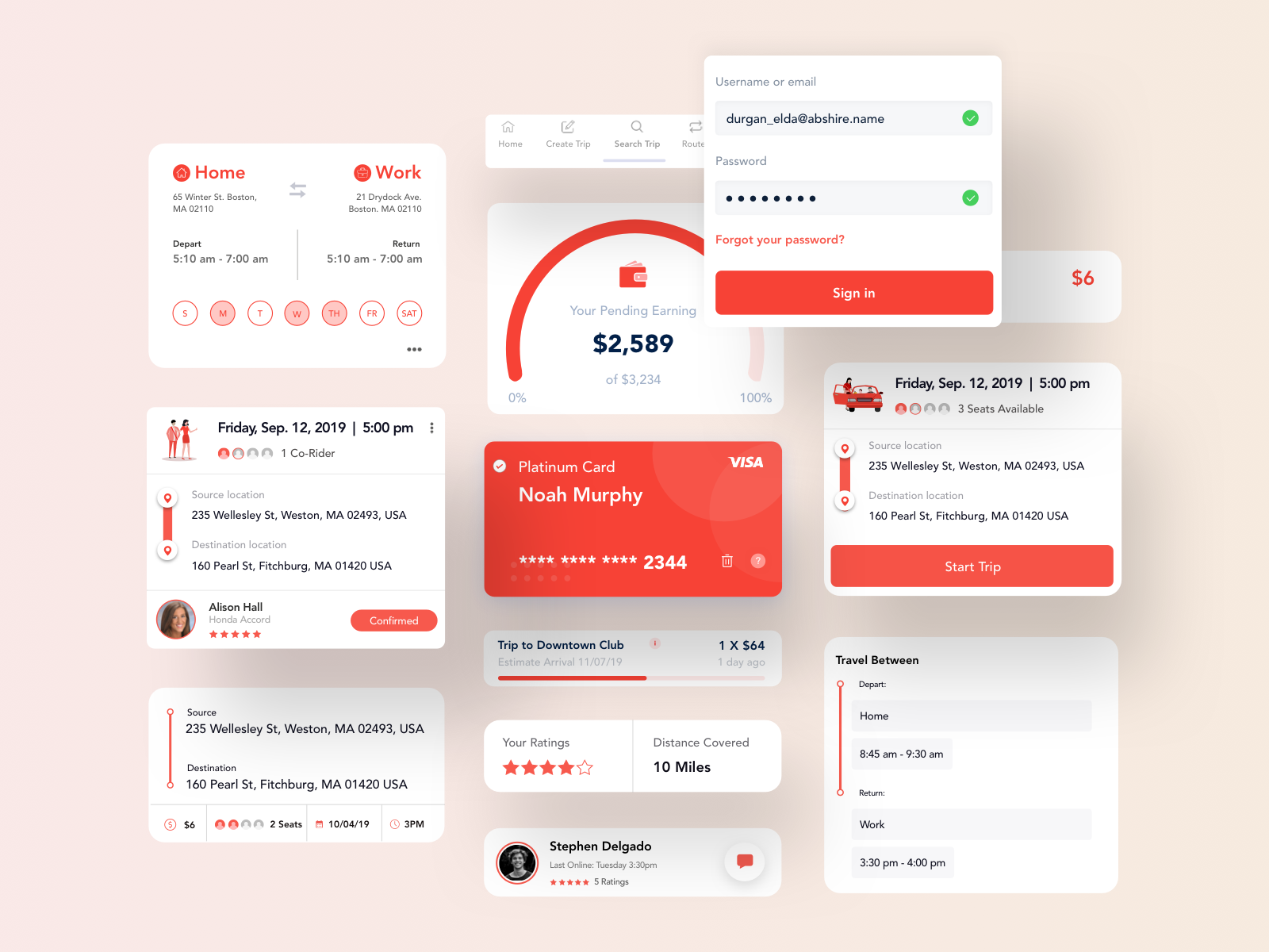 Carpool app design component by Vivek Sati on Dribbble