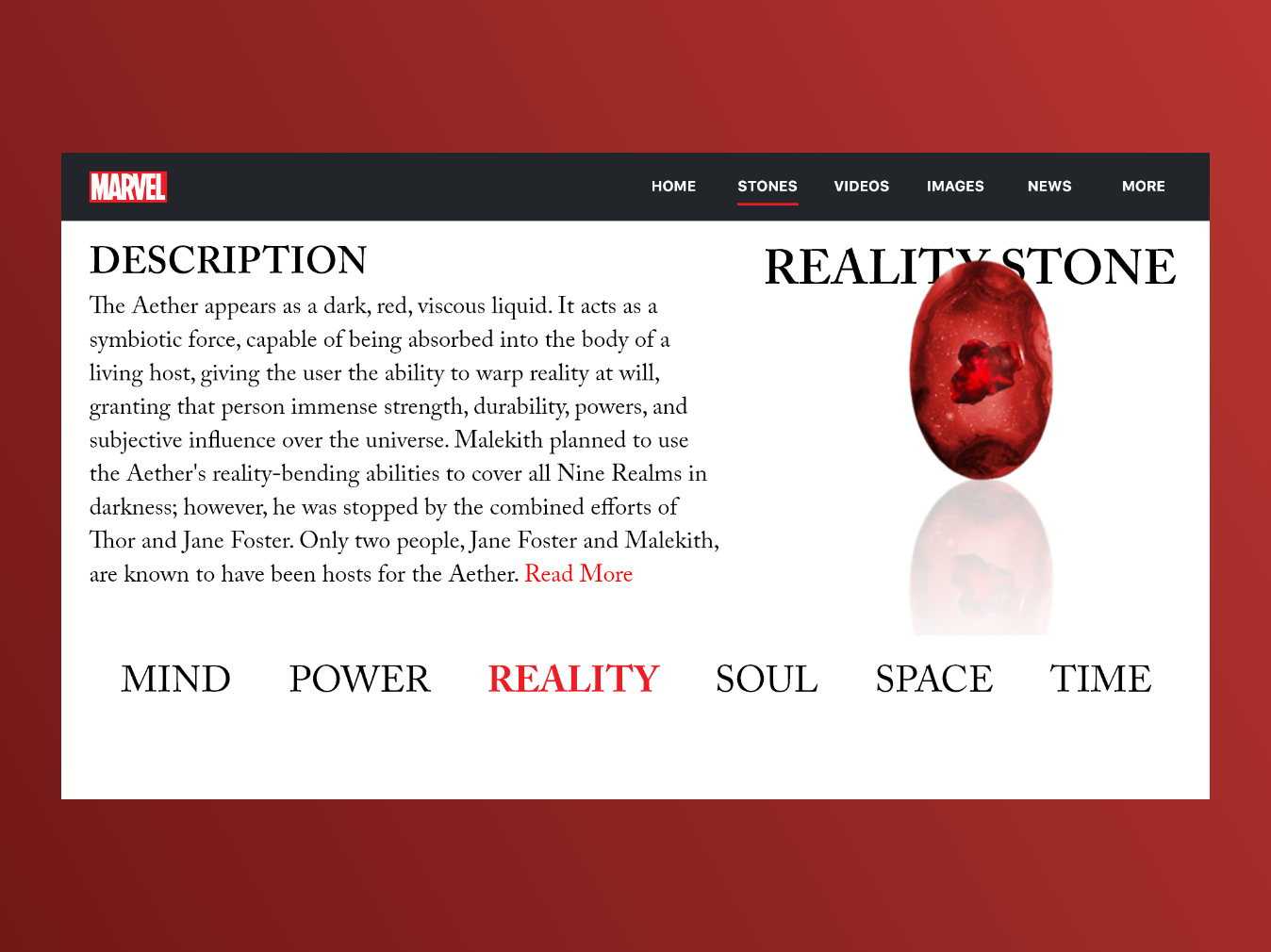 The Reality Stone | Marvel Web Design | Adobe XD by Suyog Byndur on ...