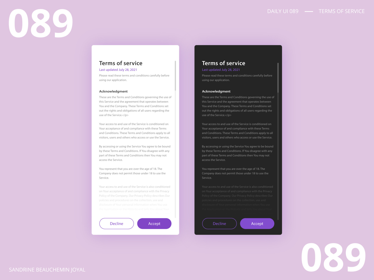 Daily UI 089 - Terms of service by Sandrine Beauchemin Joyal on Dribbble