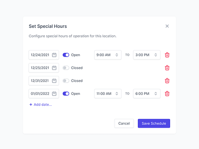 Scheduling & Hours of Operation by Jon Moore on Dribbble