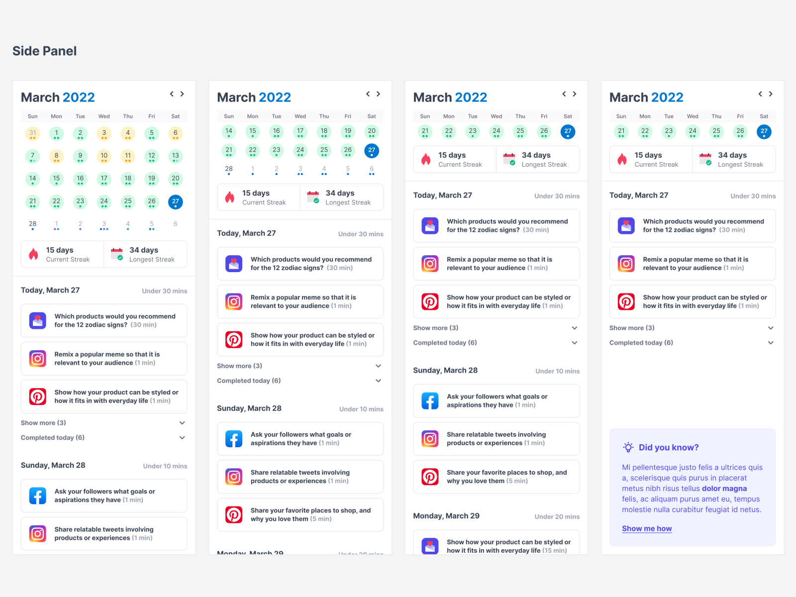 Calendar Tasks Side Panel by Jon Moore for Innovatemap on Dribbble