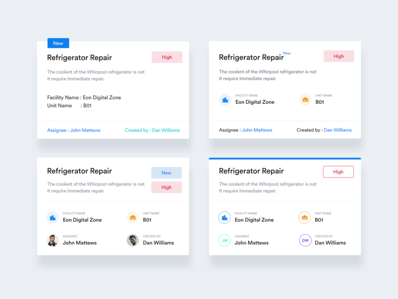 Cards layout for Work Order app by Henry Kunjumon on Dribbble