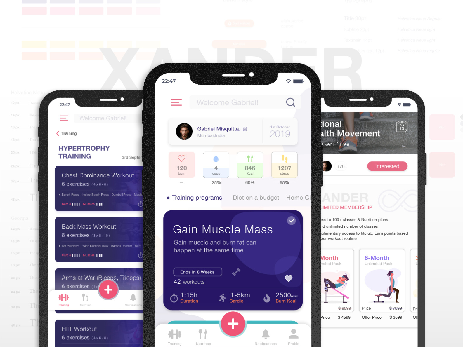 'Xander Fitness' UI App Design by Gabriel Misquitta on Dribbble