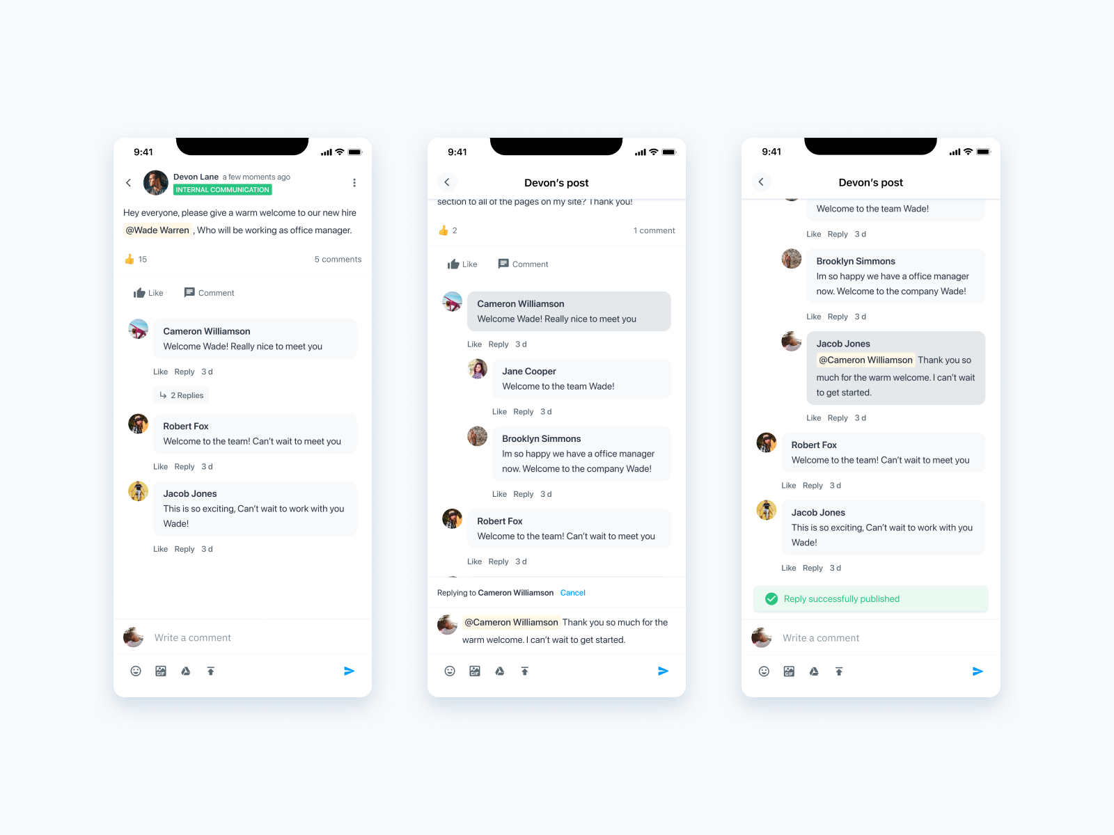 Comment Threads on Mobile by Dylan Arendse for Happeo on Dribbble