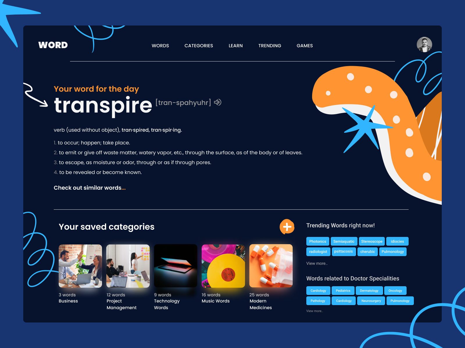 Word Dictionary - UI Design (Dark) by Hammadh Arquil on Dribbble
