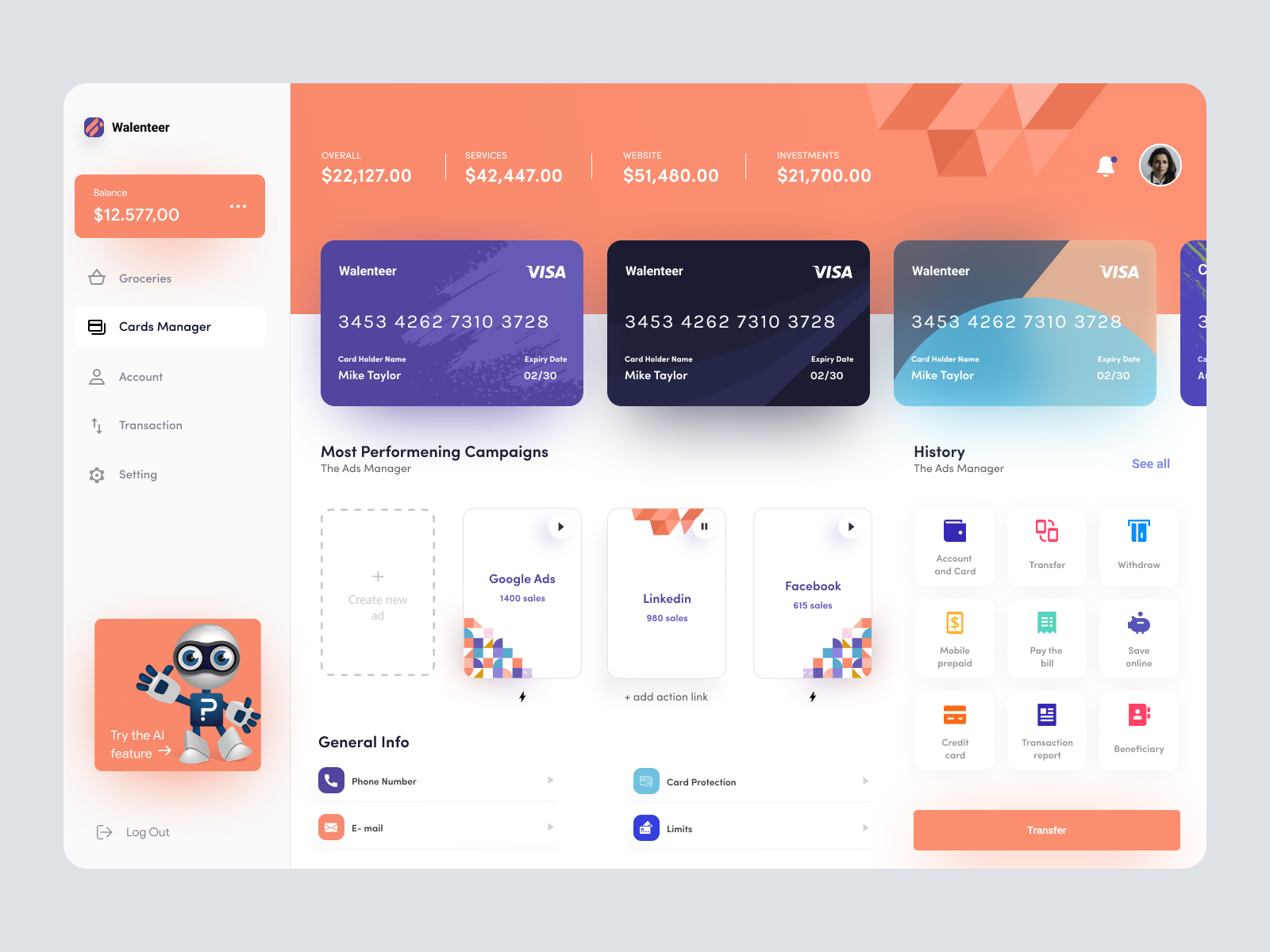 Personal Wallet and Banking Dashboard User Interface Concept by Mike Taylor on Dribbble