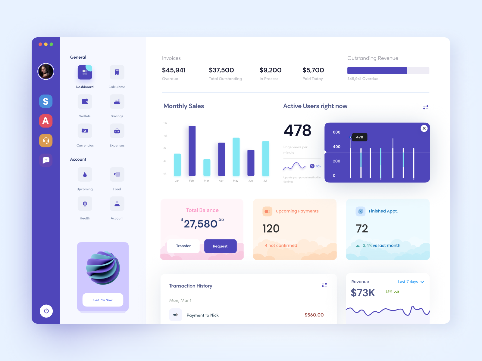 Digital Wallat Web App Dashboard Exploration by Mike Taylor for ...