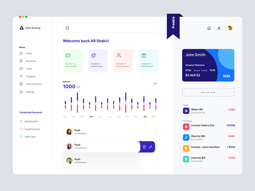 Banking Dashboard UI by Mike Taylor for Redwhale on Dribbble