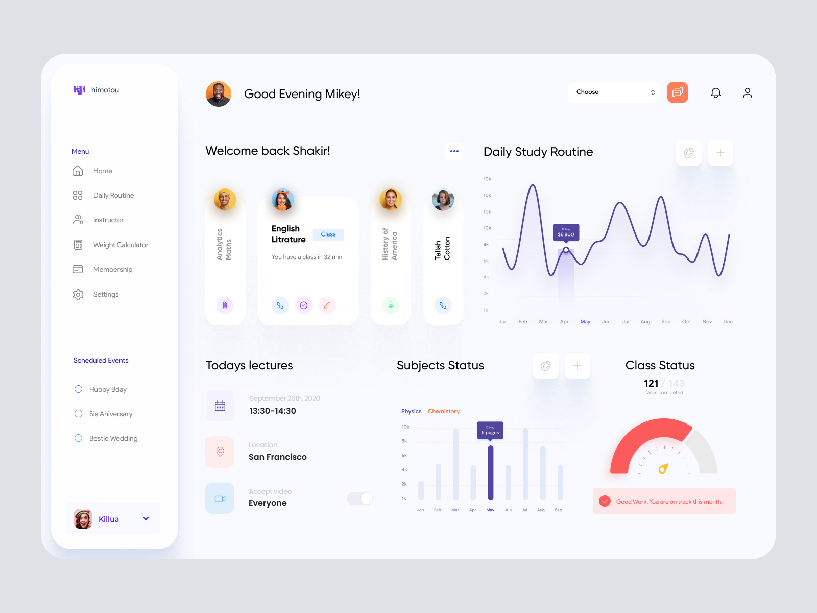 Online Class Dashboard UI by Mike Taylor for Redwhale on Dribbble