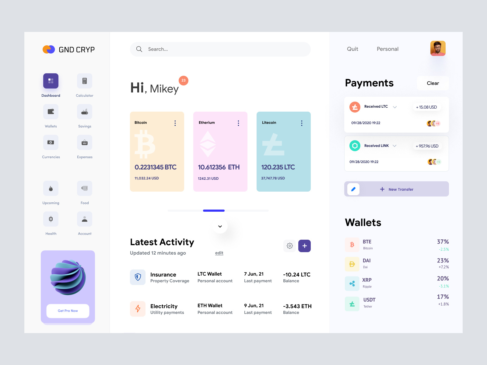 Cryptocurrency Dashboard UI Concept by Mike Taylor on Dribbble