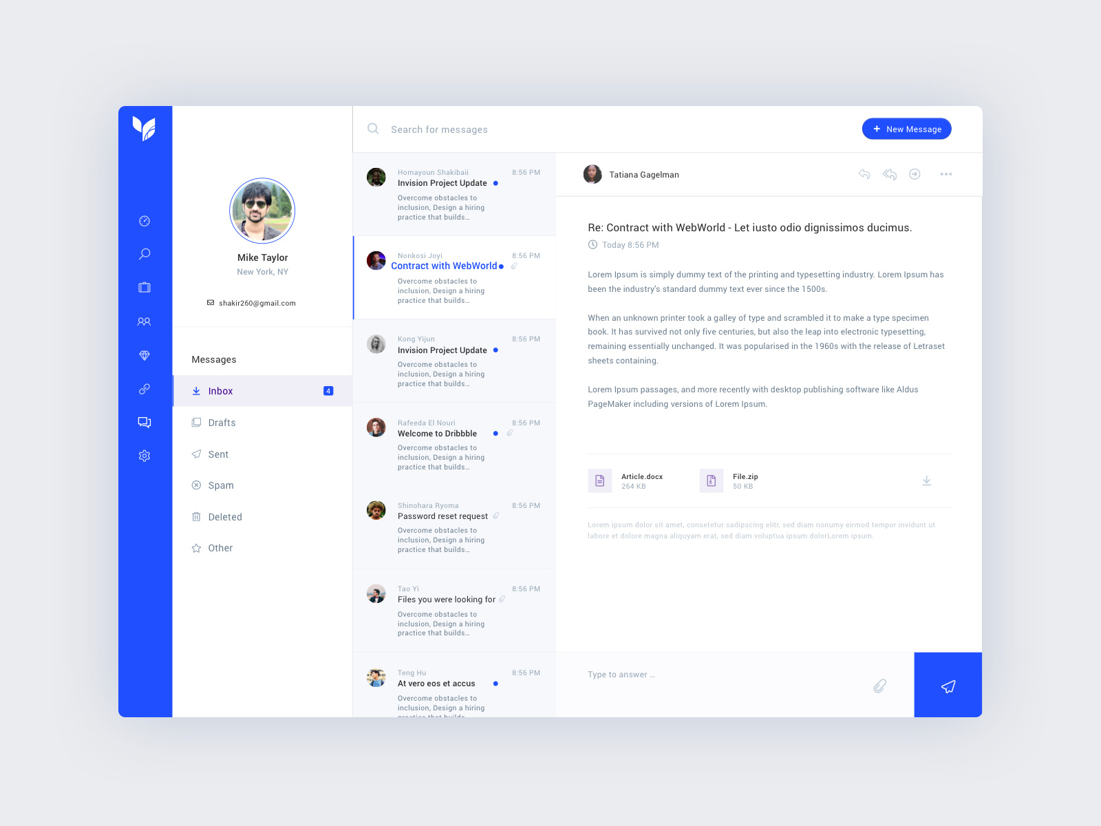 Dashboard Email Application by Mike Taylor on Dribbble