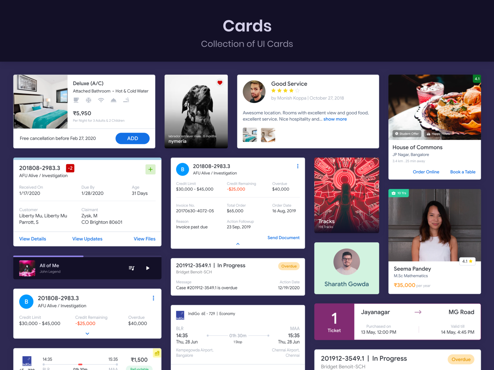 UI Card Collection by Sharath Gowda on Dribbble