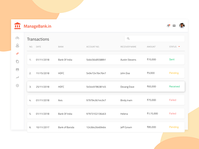 Managebank.In Transactions Screen by Devang Dave on Dribbble