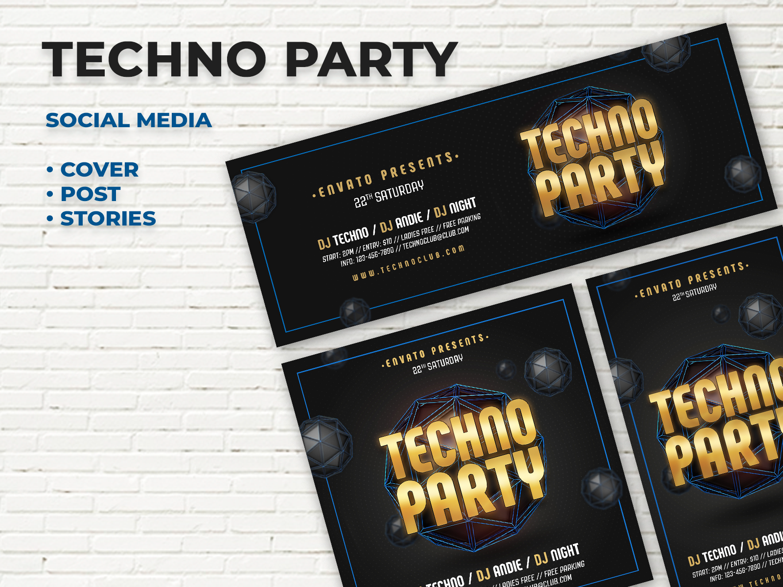 Techno Party Social Media Template by Peachline on Dribbble