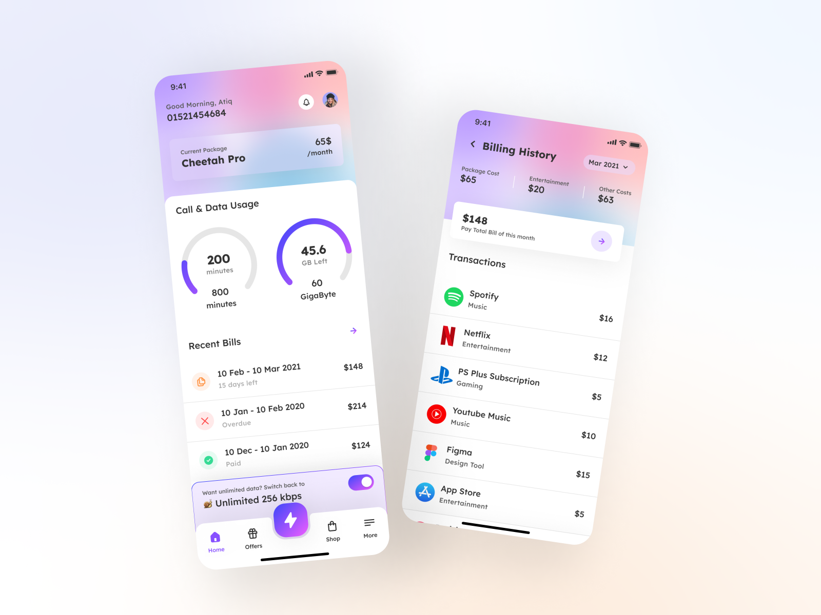 Telco App UI - Figma Freebie by Atiqur Rahaman 🚀 for Design Monks on ...