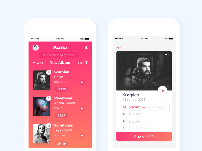 UI Wazbox app by Majid on Dribbble