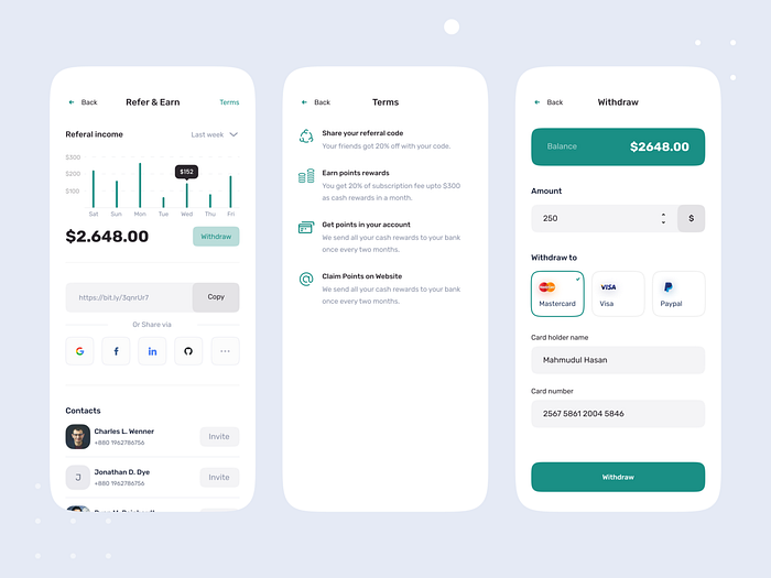 Referral Program App UI Design by Mahmudul Hasan Manik for Devignedge ...