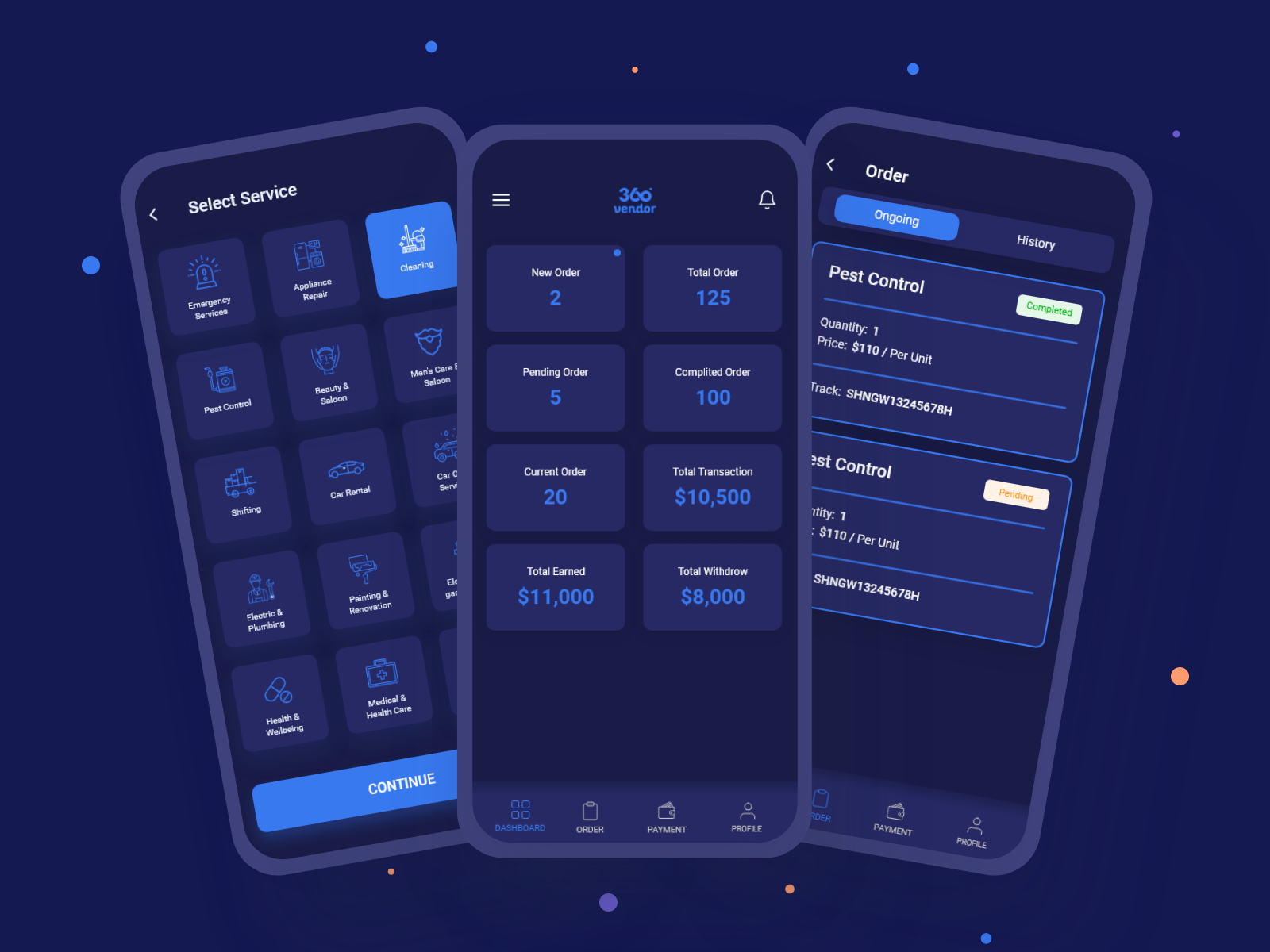 360° Vendor App Design (Dark Version) by Samsad Rashid on Dribbble
