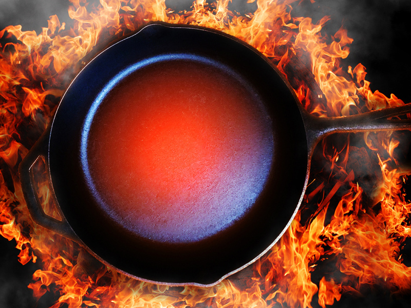 Pan on open fire. Flat view. Concept of stylish cooking by Dmytro ...