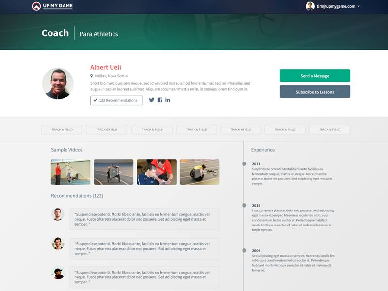 Quick Coach Bio Comp by Tim Foster on Dribbble