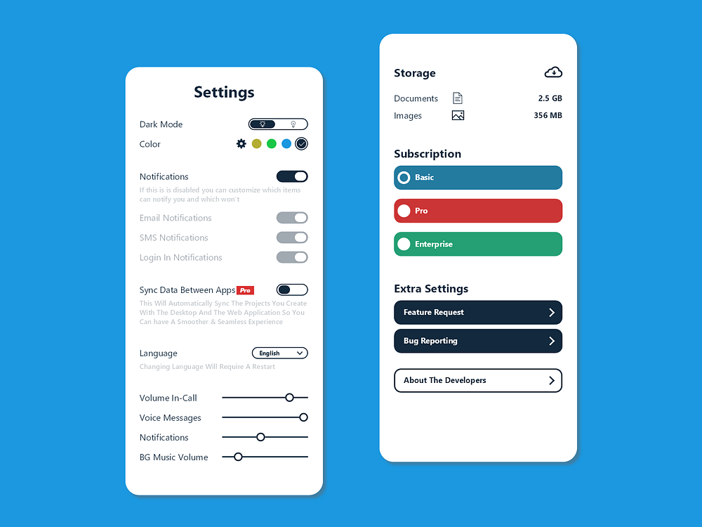 Settings UI designs, themes, templates and downloadable graphic ...