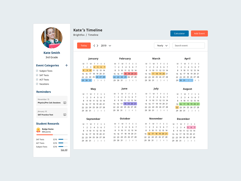 Calendar UI Design by Ana Lucia Wong on Dribbble