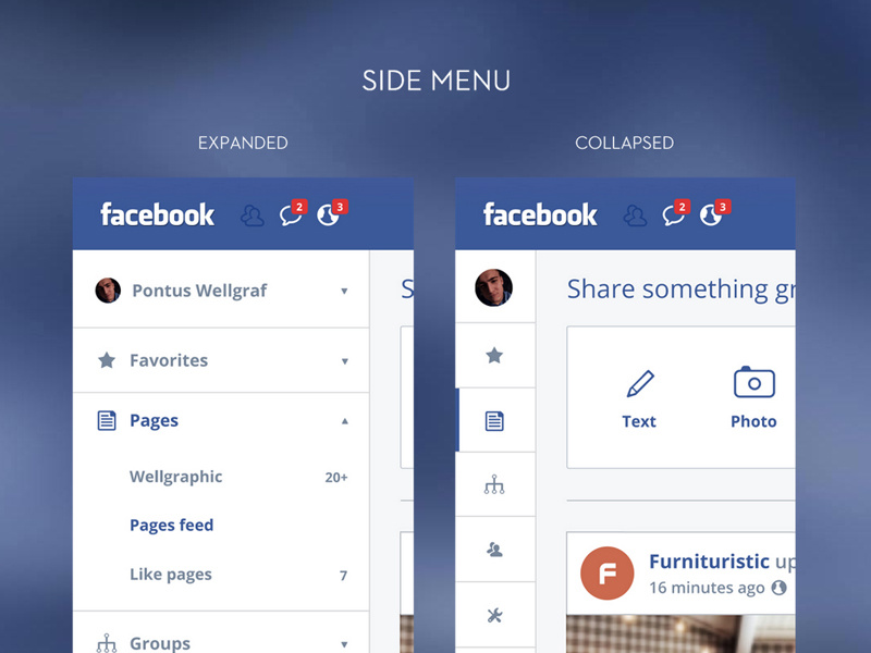 Facebook Redesign - Side menu by Pontus Wellgraf on Dribbble