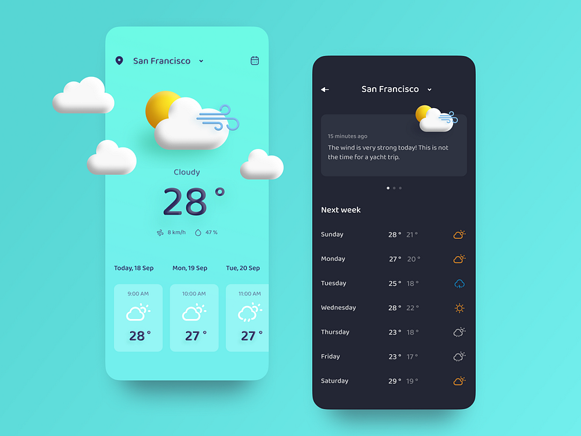 Weather forecast interface 🌤 by Natalie Berdnyk for Uptech on Dribbble
