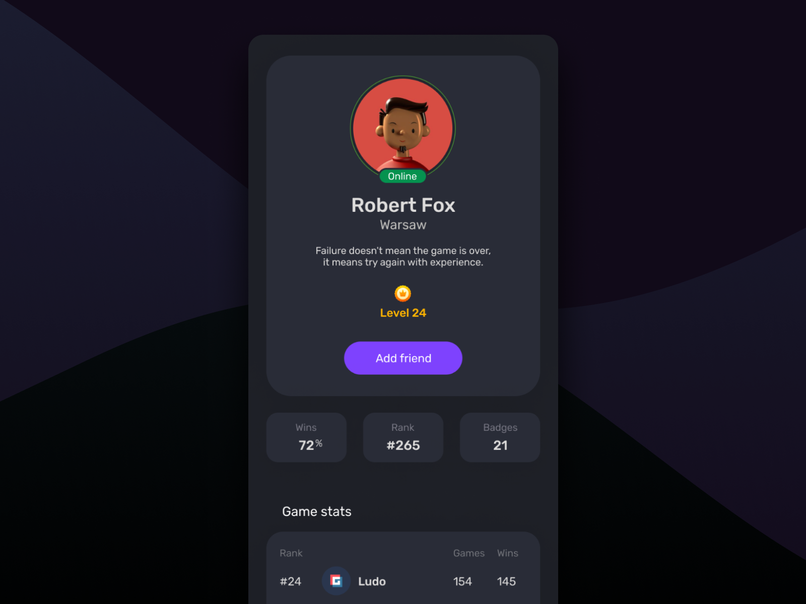 Gamer profile by Apoorv Gupta on Dribbble