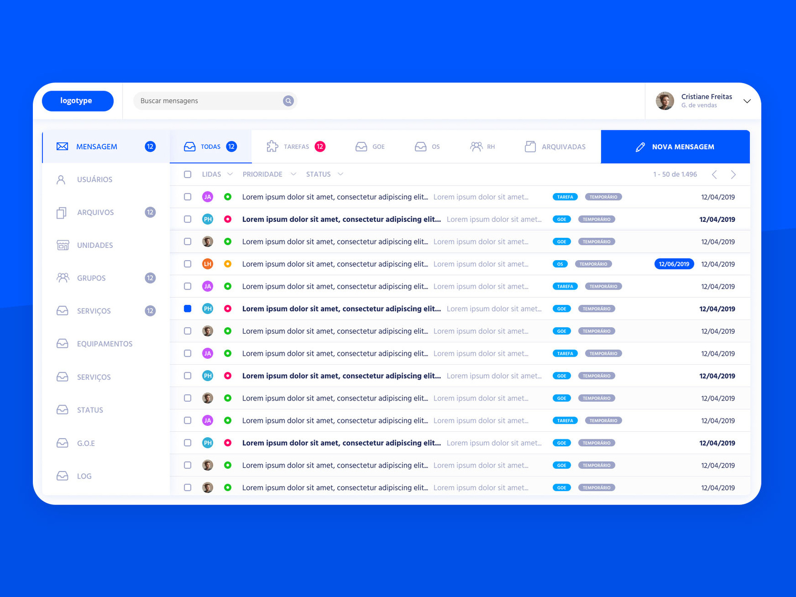 Messaging application dashboard by Daniel Fabricio on Dribbble