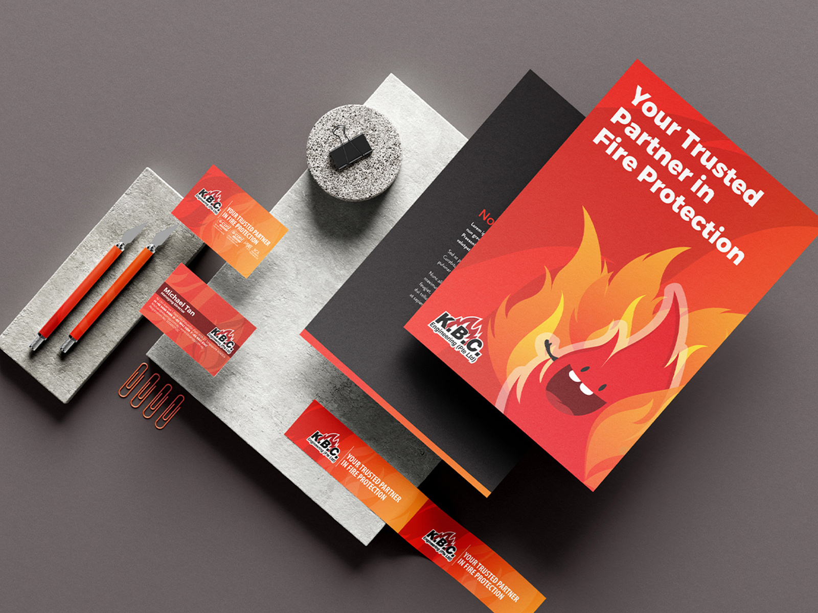 KBC Engineering Fire Flame Mascot Character Branding design by ...
