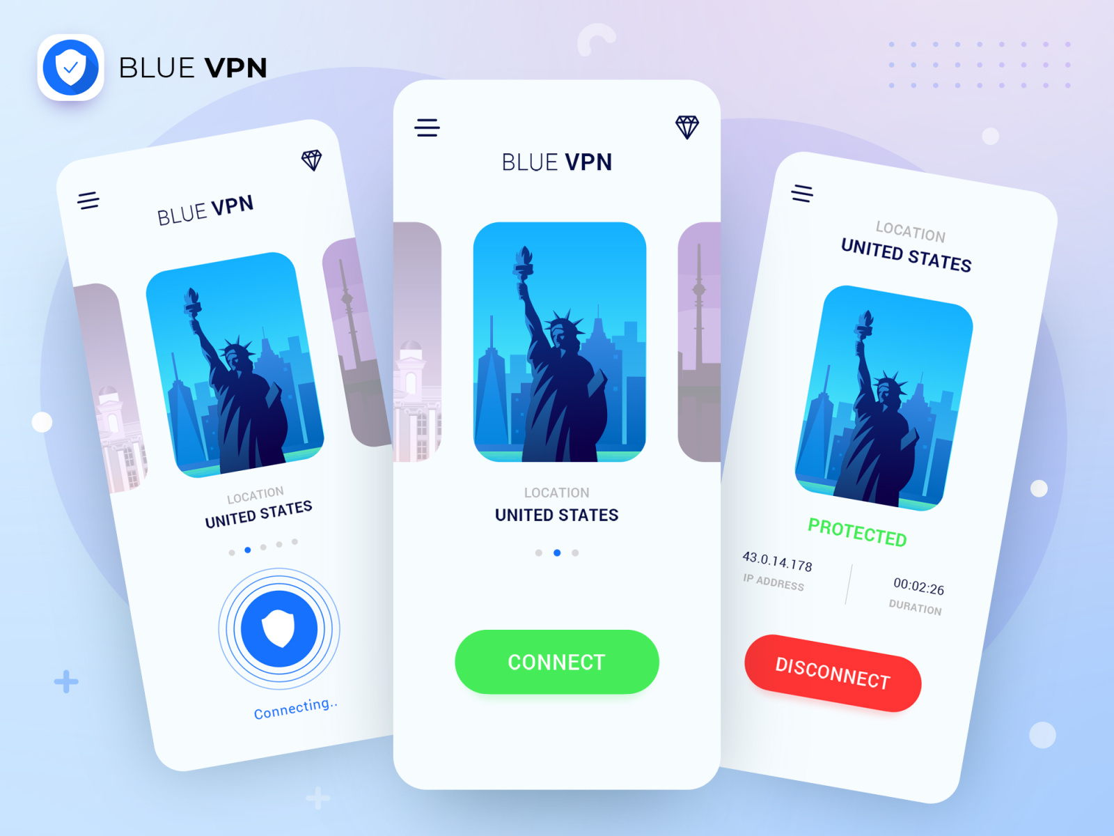 Blue VPN - Vpn app for anonymous suffering. by Sparkle Appz on Dribbble