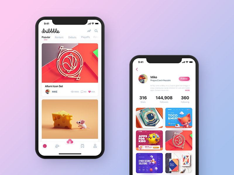 The design of dribbble application by Light years on Dribbble