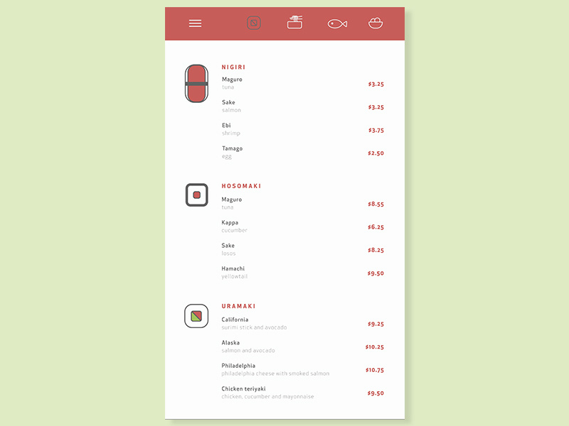 Daily UI #043 - Food/Drink Menu by Jelena on Dribbble
