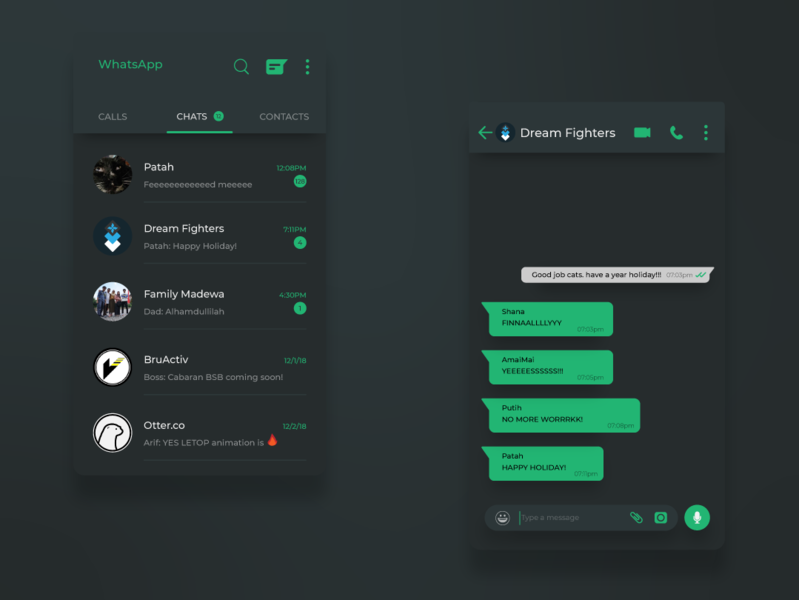 Whatsapp Dark Mode by Dream Fighters on Dribbble