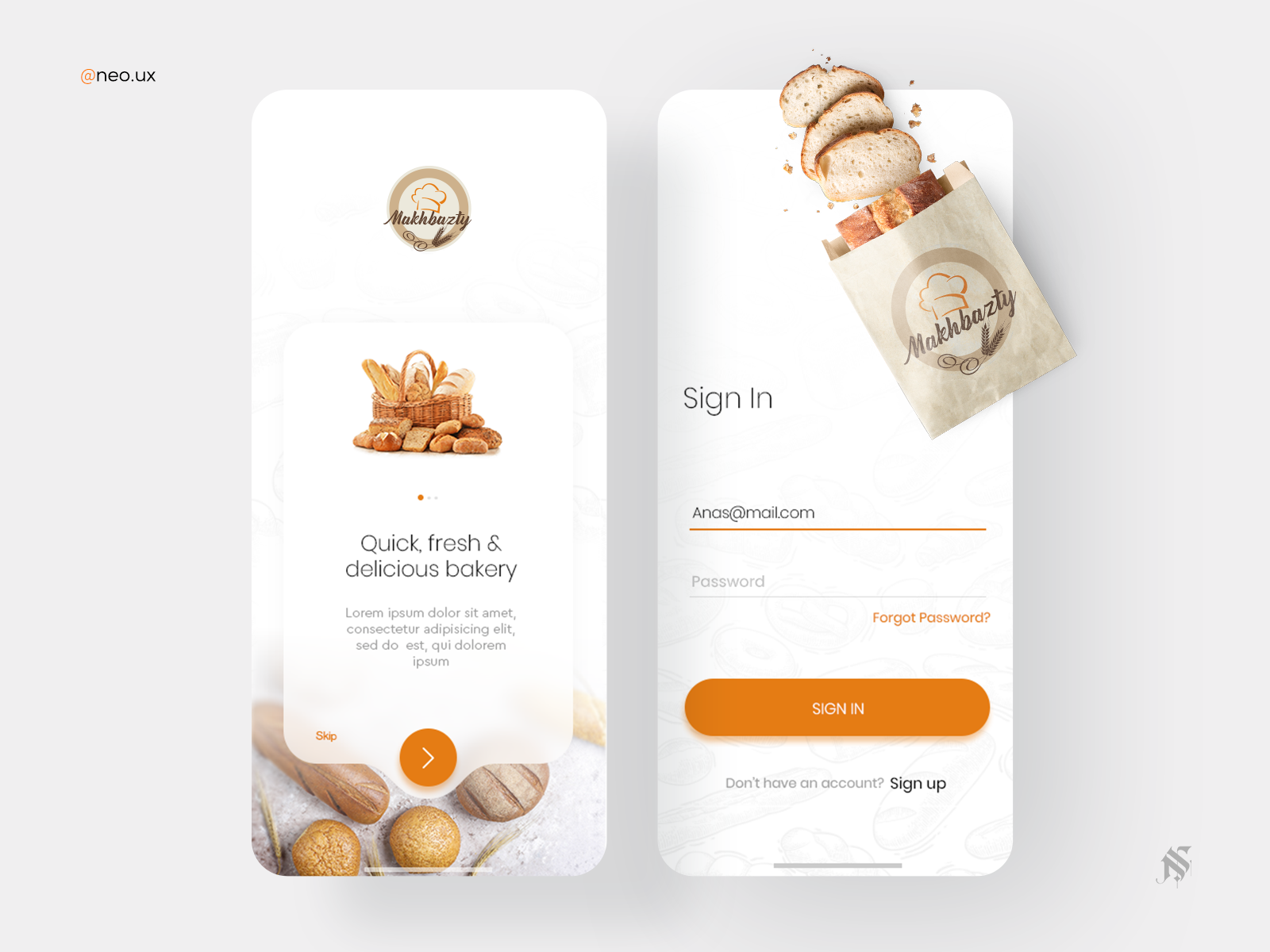 Bakery shop app Sign in / On boarding by Anas Tradi on Dribbble