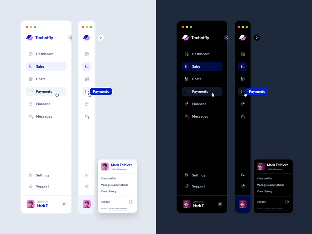 Collapsing Sidebar Navigation - Light and Dark mode by Marek Talbierz ...