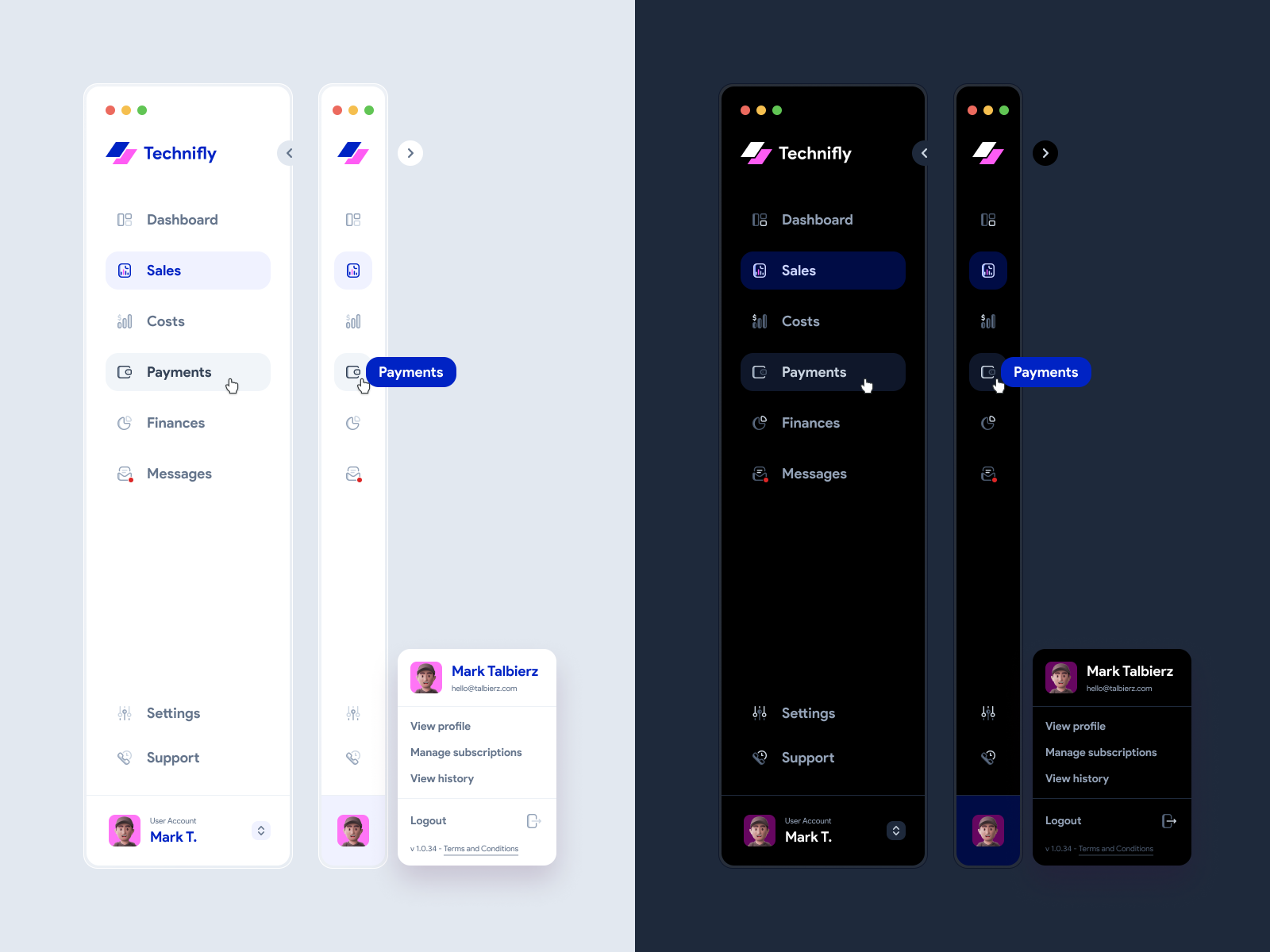 Collapsing Sidebar Navigation - Light and Dark mode by Marek Talbierz ...