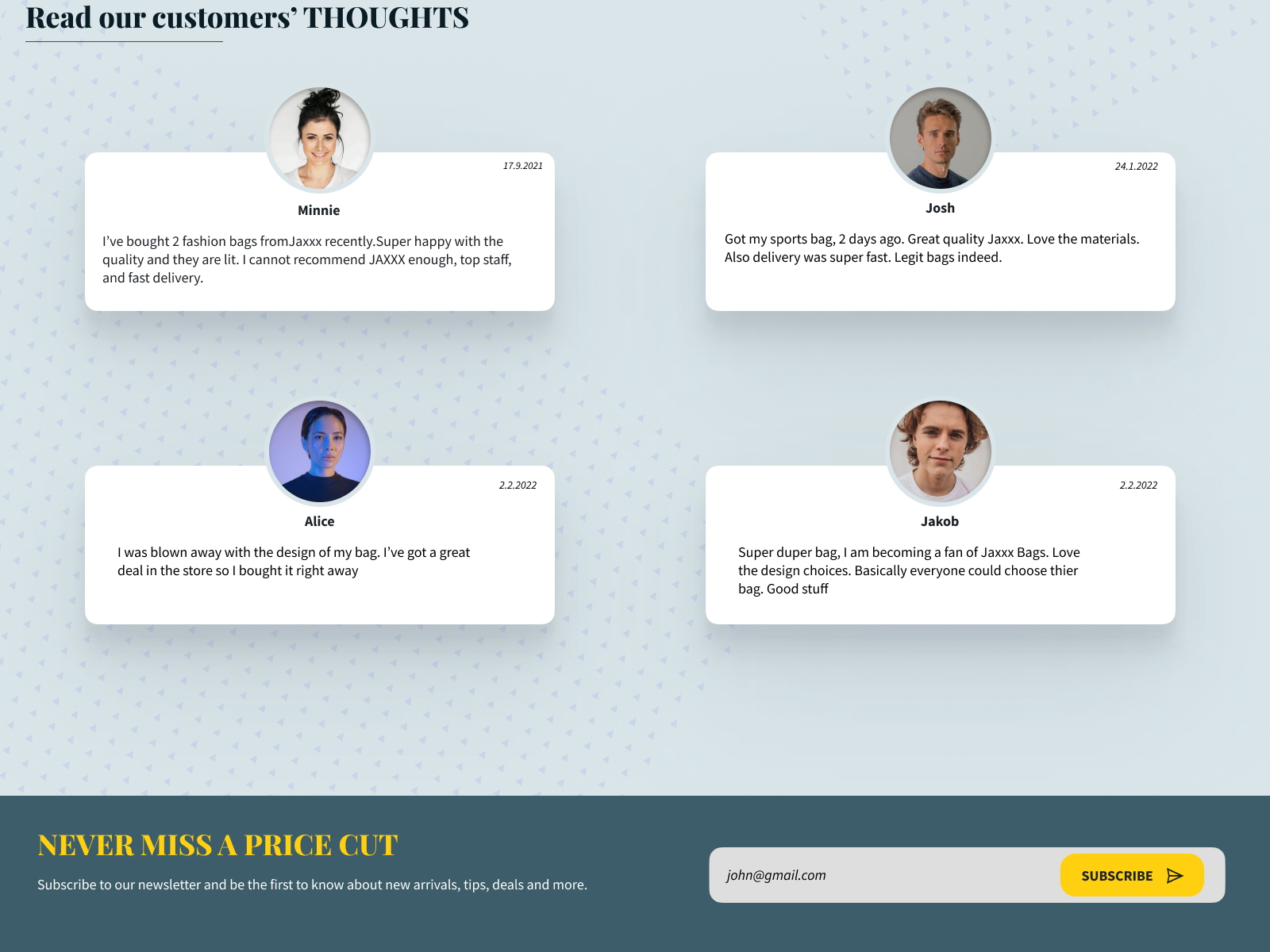 Testimonials/Newsletter by 🖖Milan on Dribbble