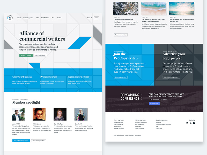 ProCopywriters desktop home page by Dean Hayden on Dribbble