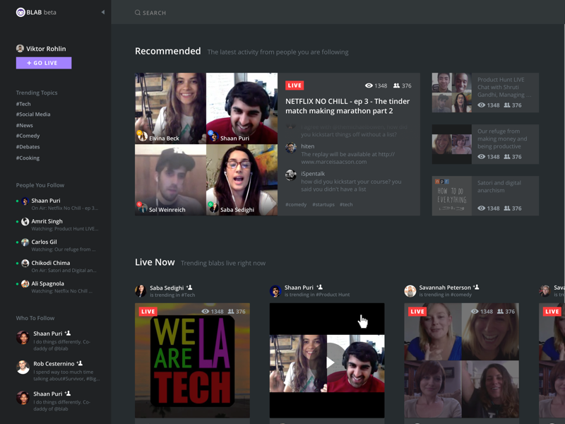 Blab - Home Screen Dark Mode by Derek Fidler for Bebo on Dribbble