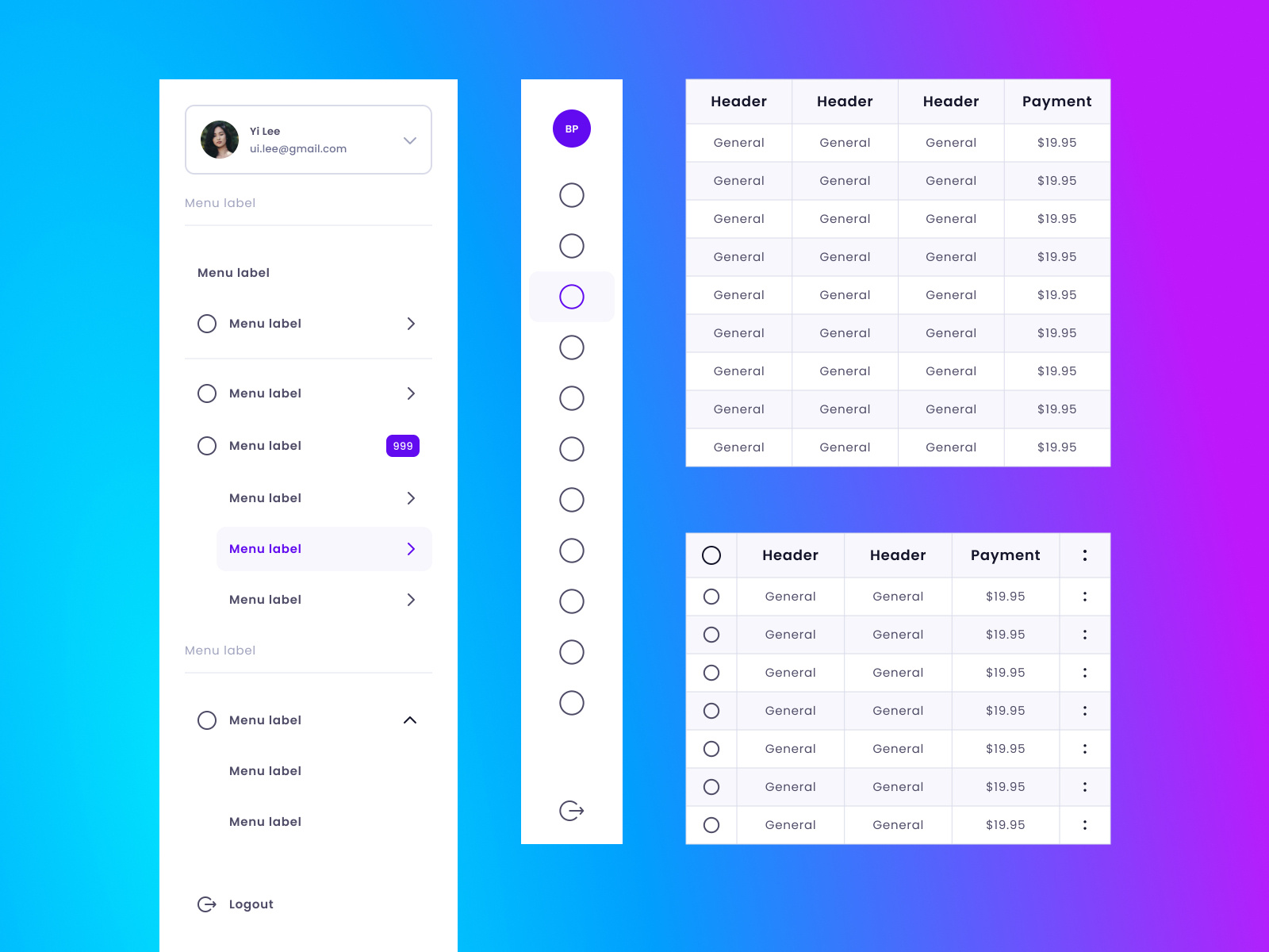 Design system component sidebar and table by John MacMenamin on Dribbble