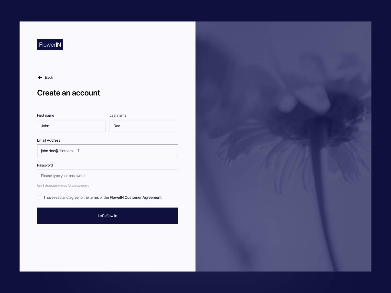 FlowerIN - Sign Up by Pocket Rocket on Dribbble