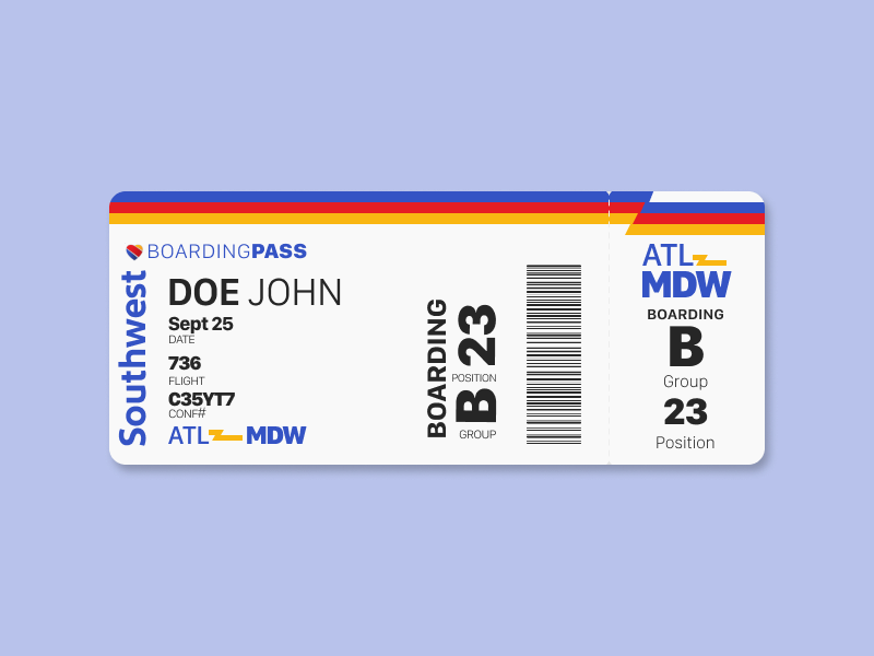 Southwest Boarding Pass Redesign By Bill Sioholm On Dribbble