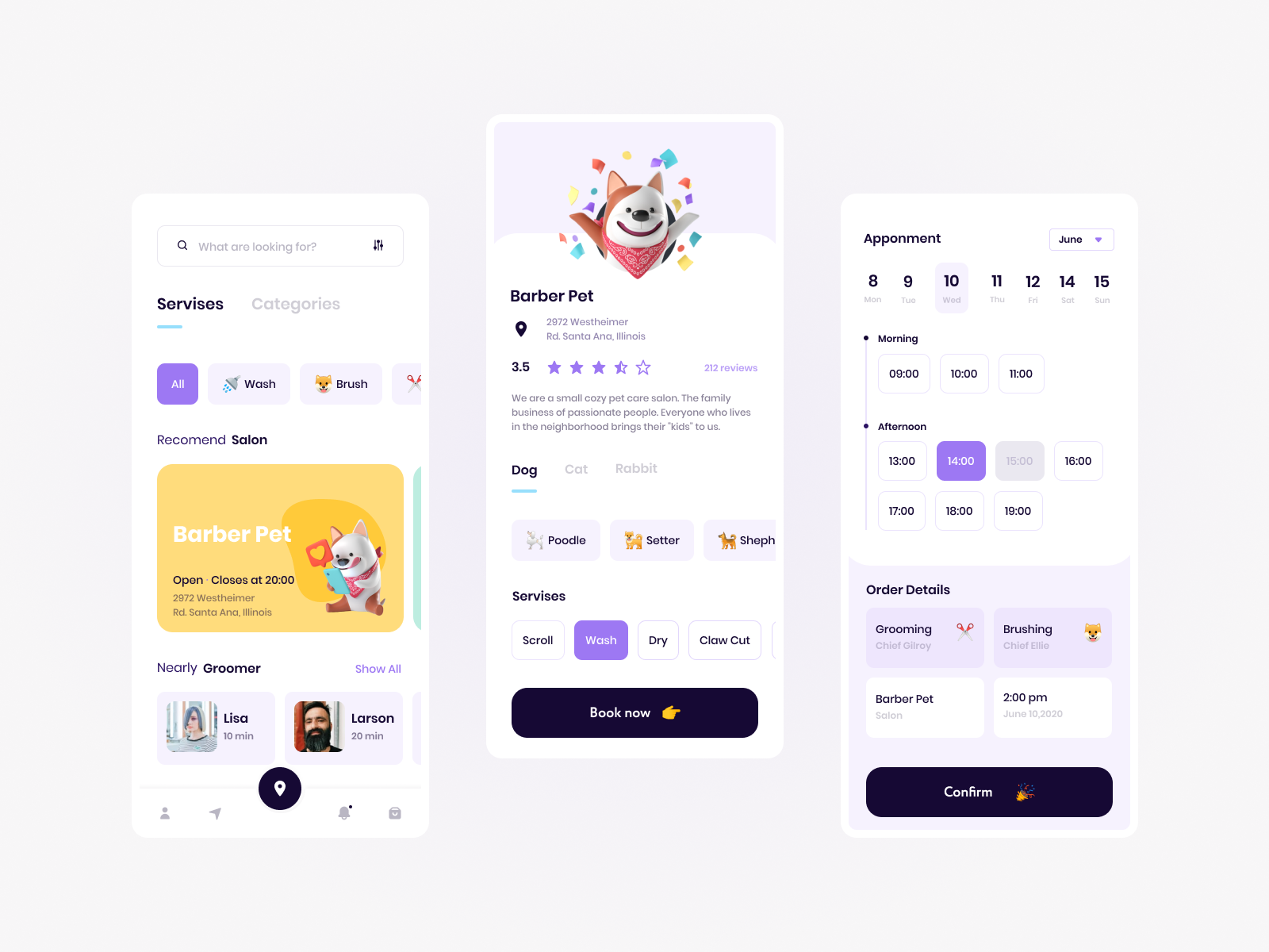 "Groom Room" - Pet grooming app. by Sasha Hendziurovska on Dribbble