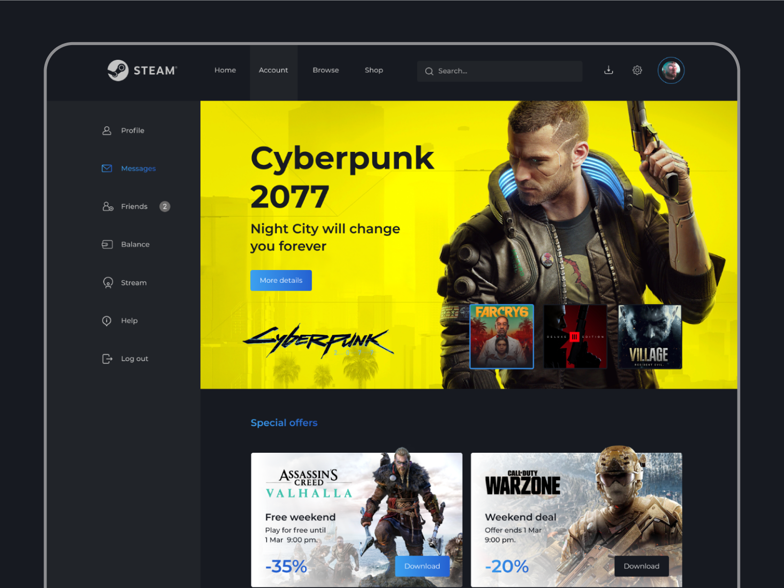 Steam Concept by Adam Tatriev on Dribbble